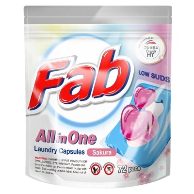FAB 快洁 All-in-1 洗衣珠（樱花）袋装10ml*72粒 |香港屈臣氏