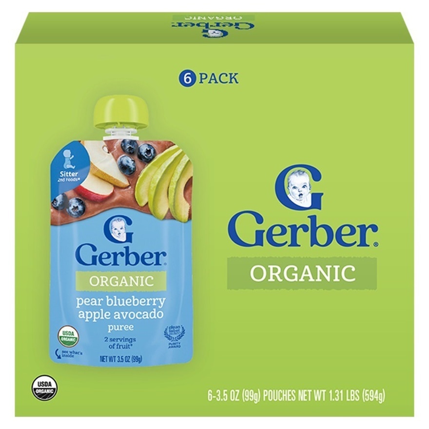 GERBER Gerber Organic Pear Blueberry Apple Avocado Fruit Puree Pouch ...